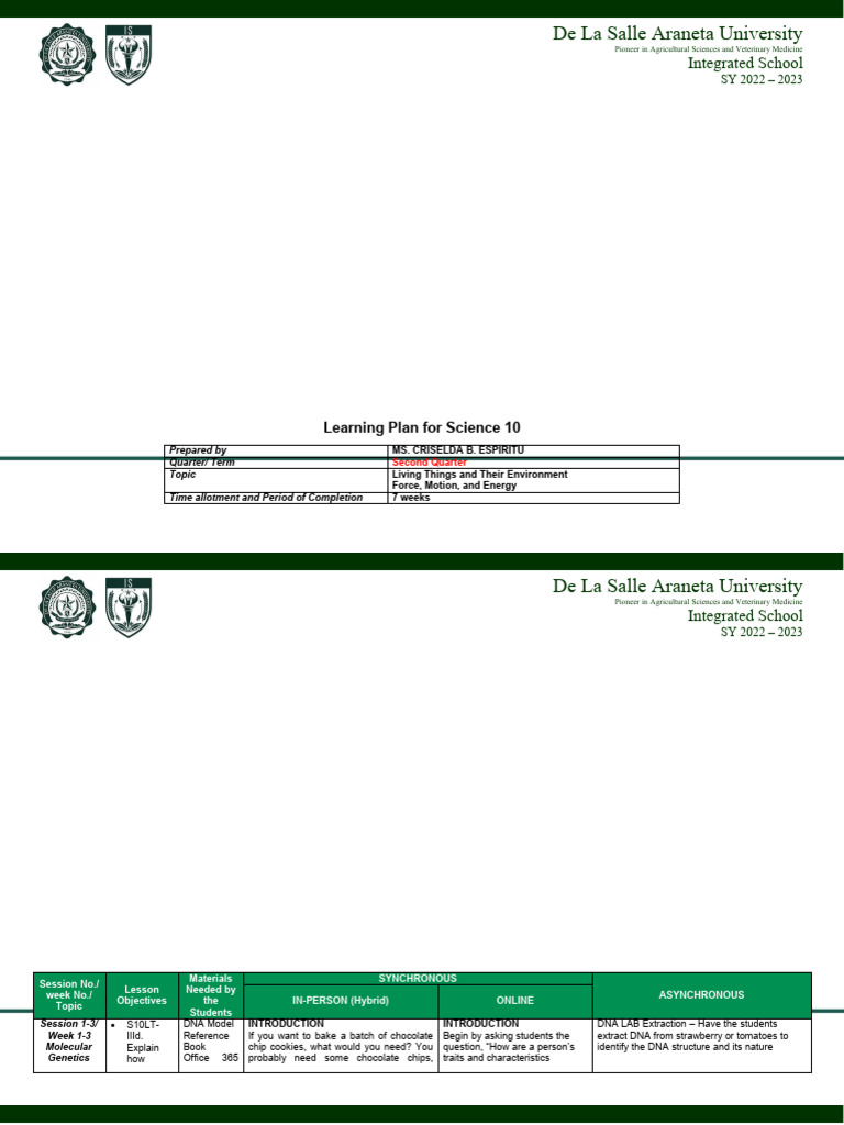 Q2 Learning Plan Molecular Genetics and Evolution | PDF | Messenger Rna ...