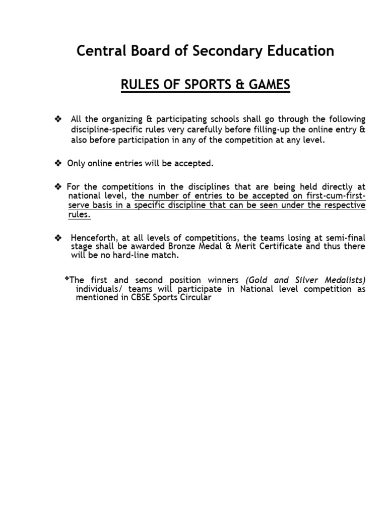 CBSE Sports Rules and Regulations 2024-25 | PDF | Gymnastics ...