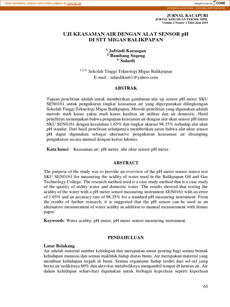 Uji Keasaman Air Dengan Alat Sensor PH Di STT Migas Balikpapan | PDF