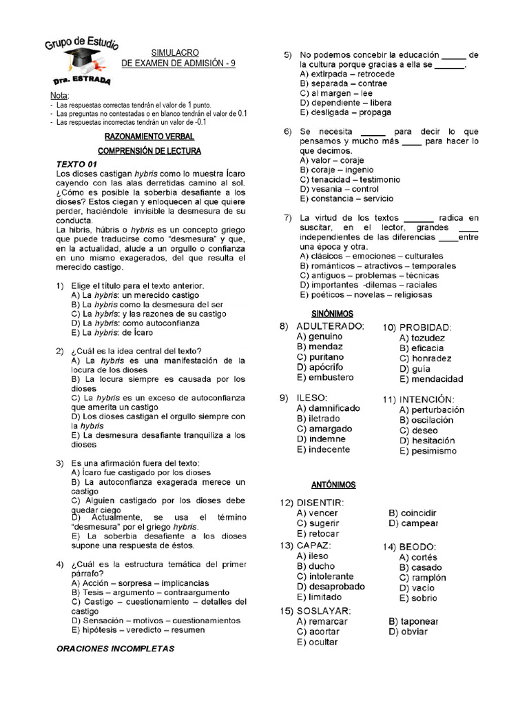 Simulacro 9 | PDF | Química | Ciencias fisicas