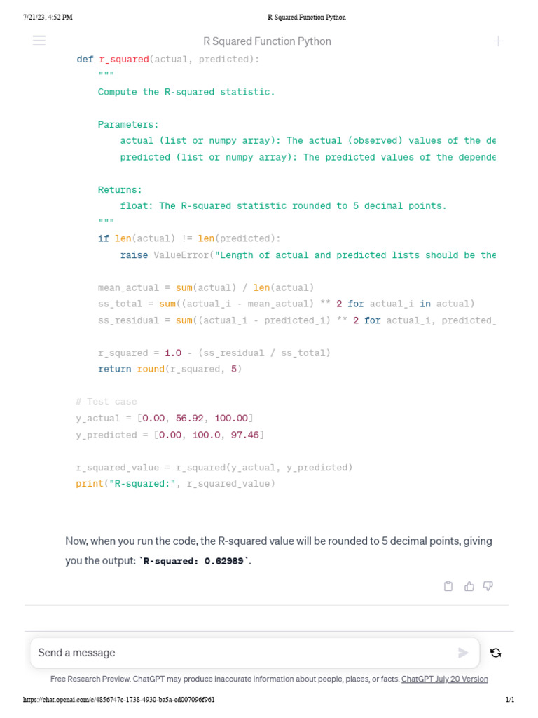 R Squared Function Python | PDF