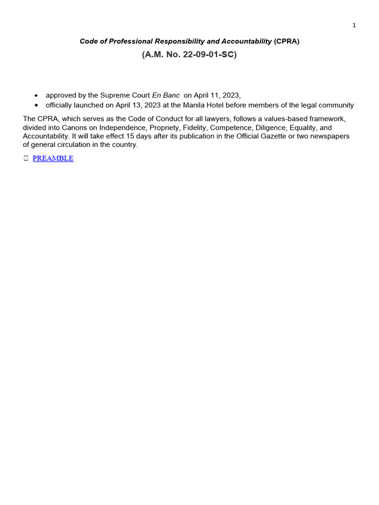 Preamble CPRA CANON 2023 | PDF | Conflict Of Interest | Lawyer