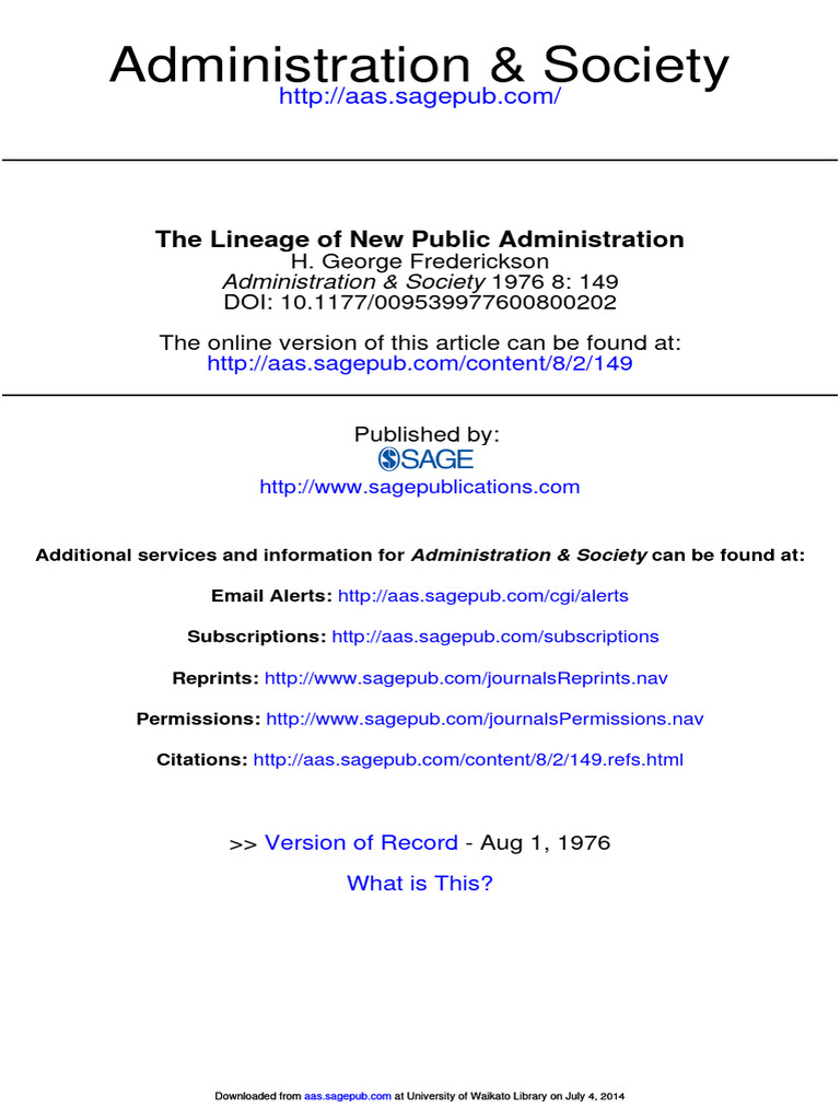 1976 Frederickson-The Lineage of New Public Administration | PDF | Public Administration ...