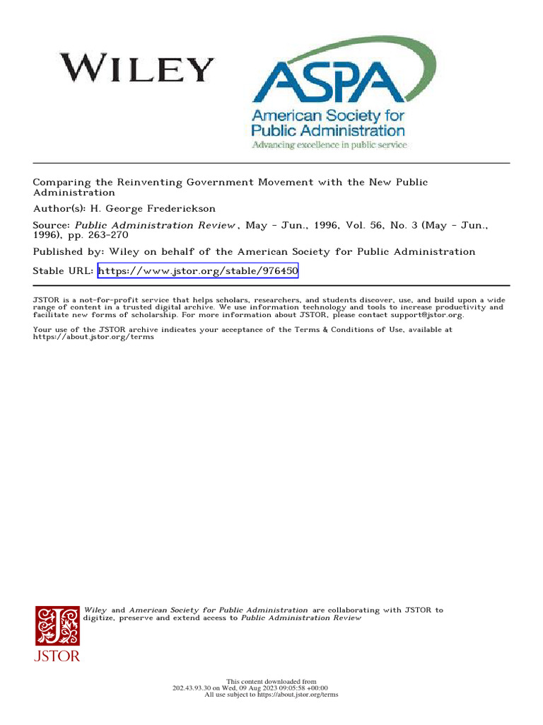 1996 Frederickson-Comparing The Reinventing Government Movement With The New Public ...