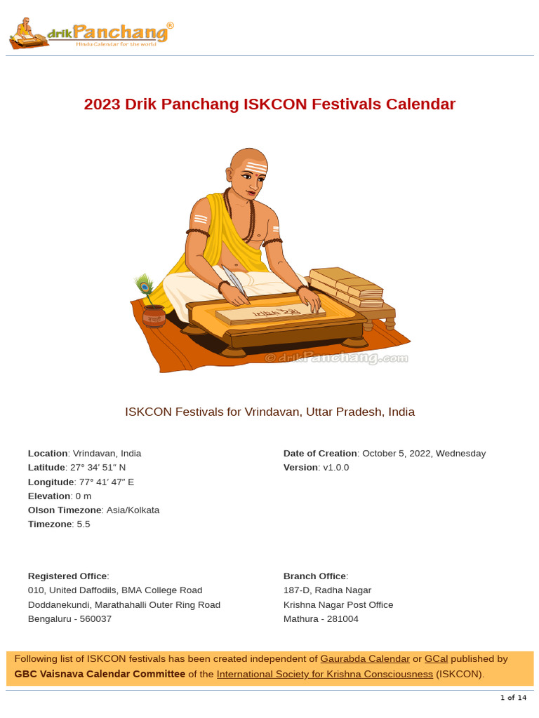 2023 Drik Panchang Iskcon Festivals v1.0.0 | PDF | Krishna | Hinduism