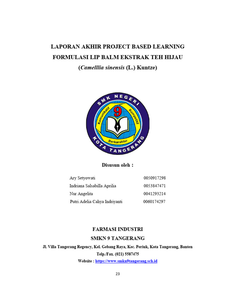 Proposal Project Based Learning Lip Balm Ekstrak Teh Hijau | PDF