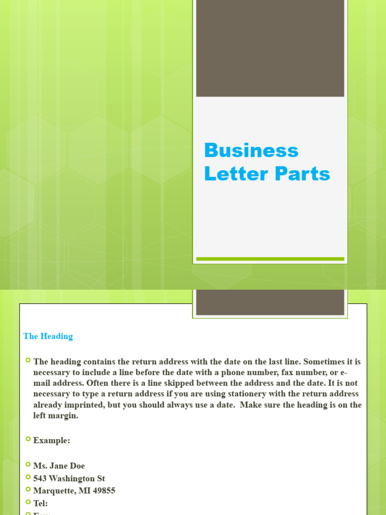 Business Letter Parts | PDF | Human Communication | Written Communication