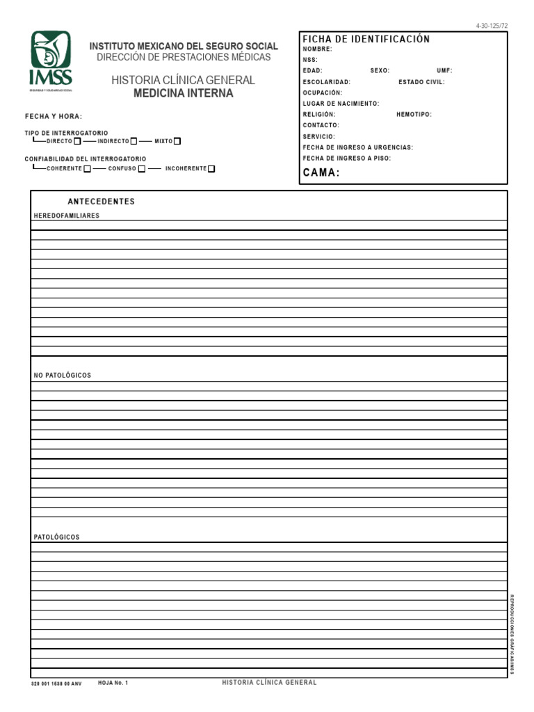 Formato HC Med Int | PDF | Medicina | Cuidado de la salud