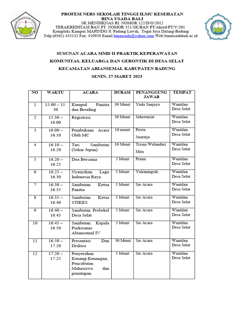Susunan Acara MMD Ii Dan Hiburan Penutupan Praktik Keperawatan Keluarga ...