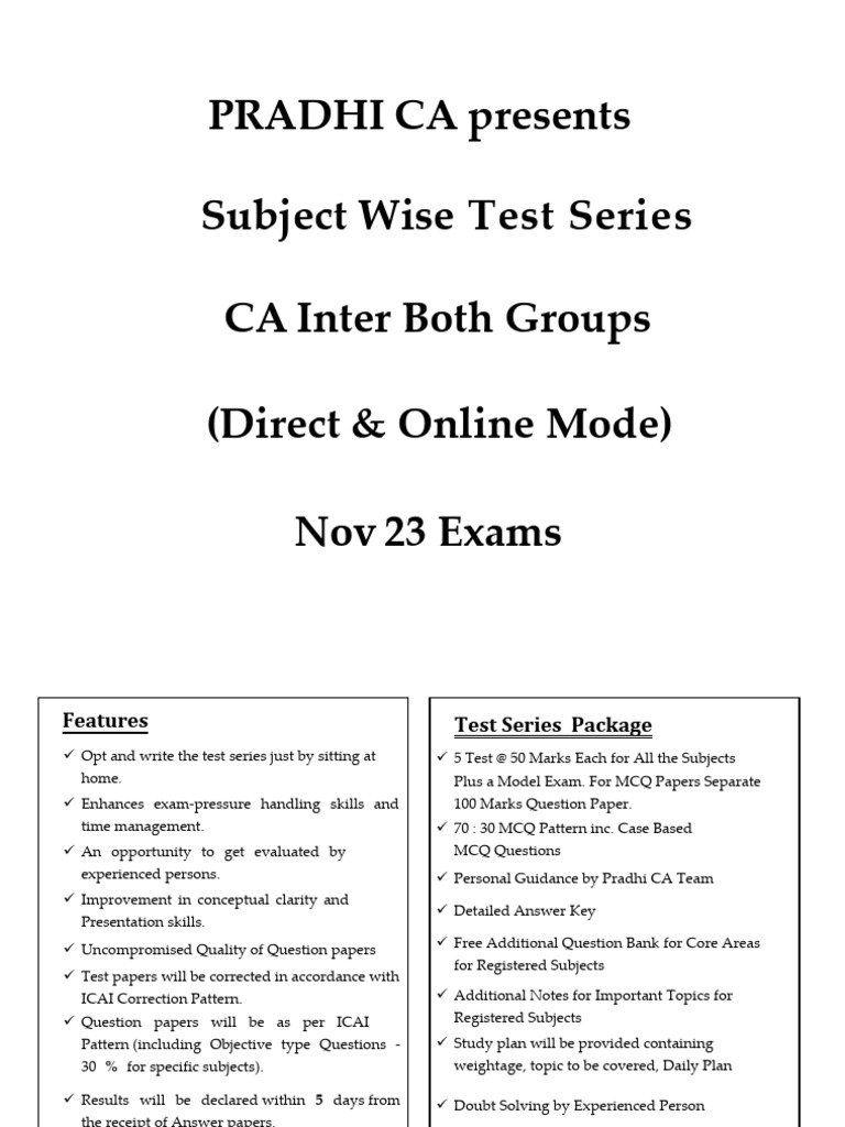 CA Inter Nov 23 Subject Test Series | PDF | Audit | Taxes