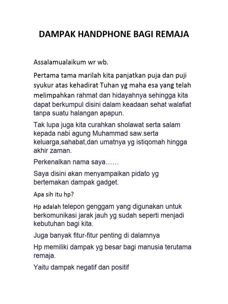 Dampak Handphone Bagi Remaja | PDF