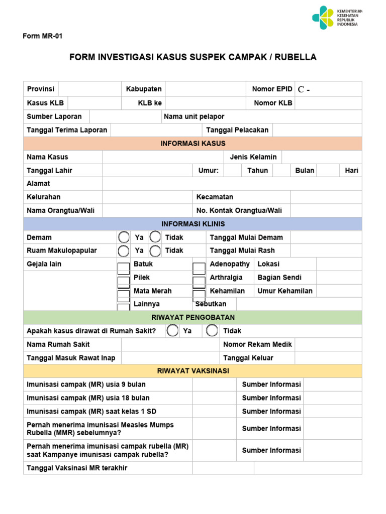 MR01 Form Investigasi Kasus Suspek Campak Rubella | PDF