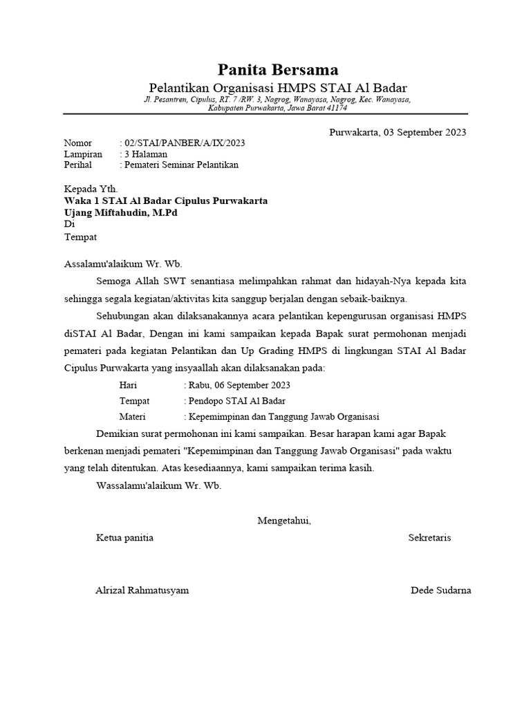 Pelantikan HMPS STAI Al Badar 2023 | PDF