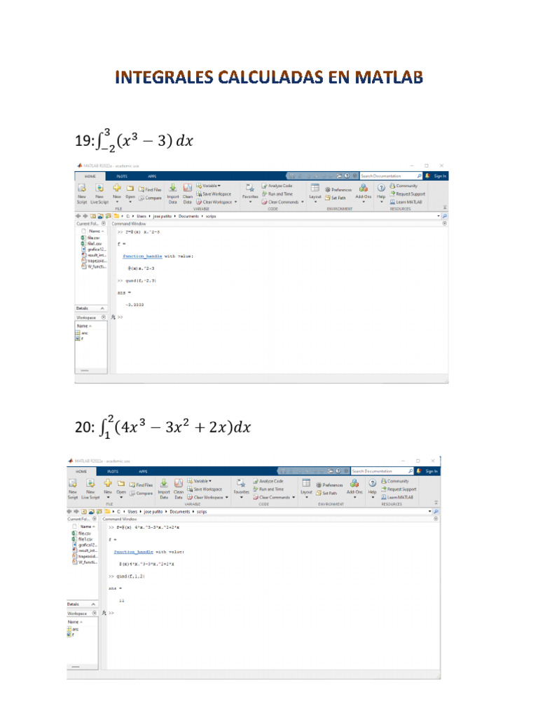 Integrales Simples Definidas MATLAB | PDF