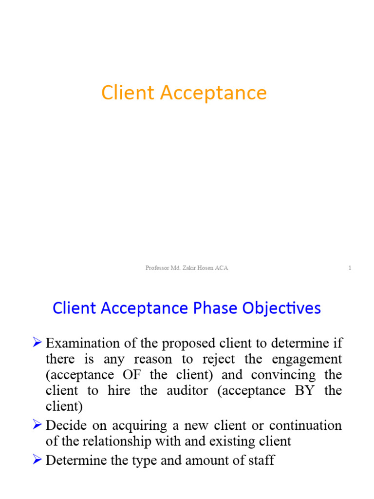 Client Acceptance | PDF | Audit | Financial Audit