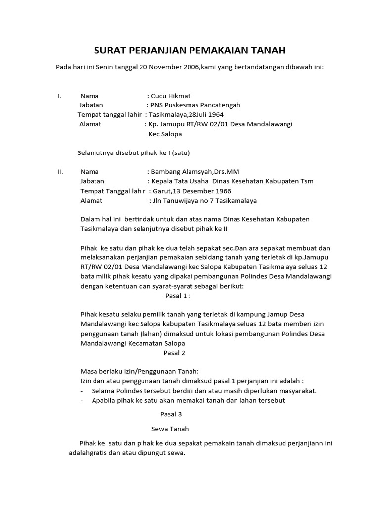 Perjanjian Pemakaian Tanah Polindes | PDF