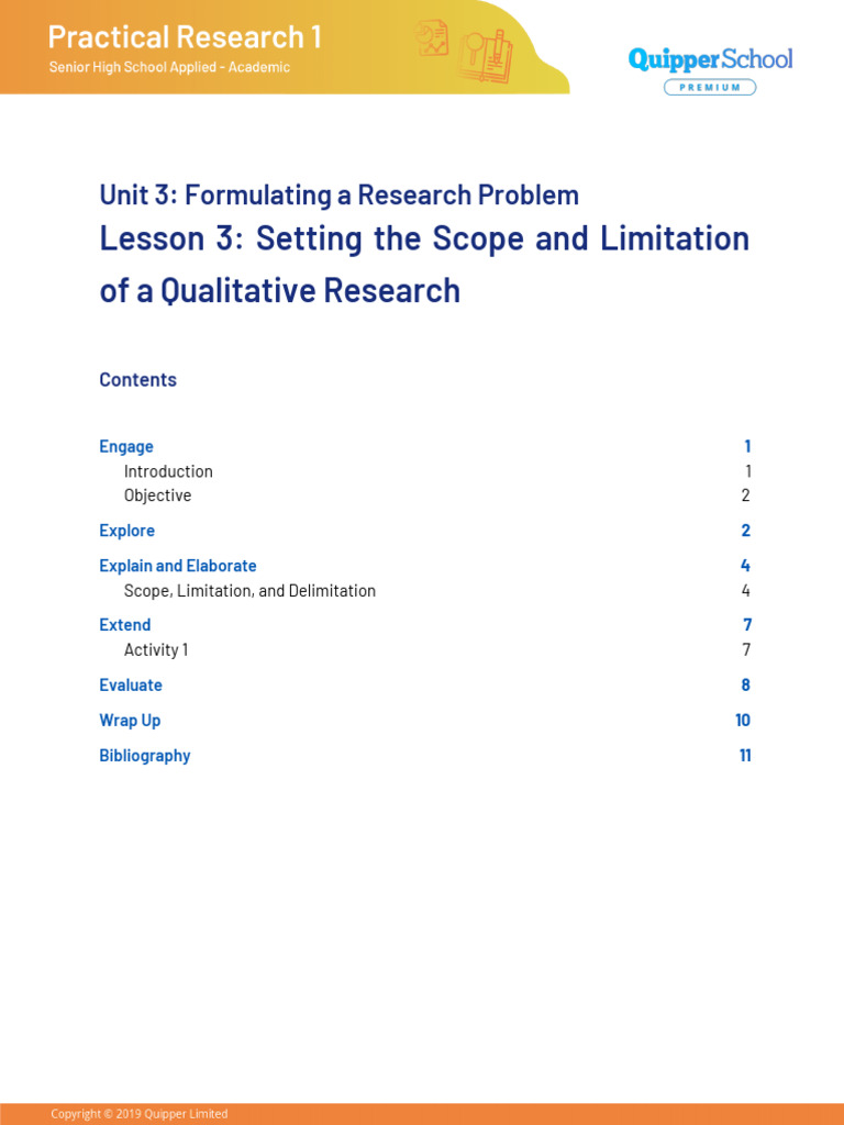 FINAL SG PR1!11!12 UNIT 3 LESSON 3 Setting The Scope and Limitation of ...