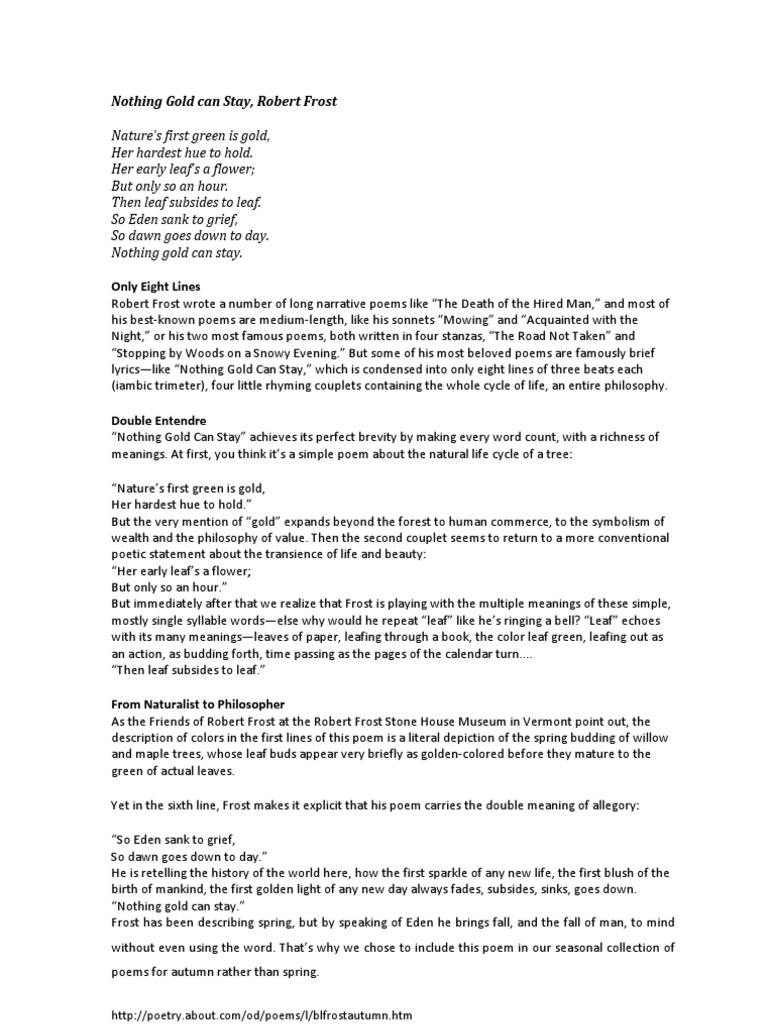 Analysis of "Nothing Gold Can Stay" | PDF | Poetry | Poetic Form