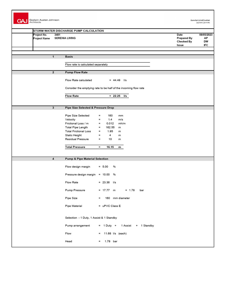 Storm Water Discharge Pump Calculation | PDF