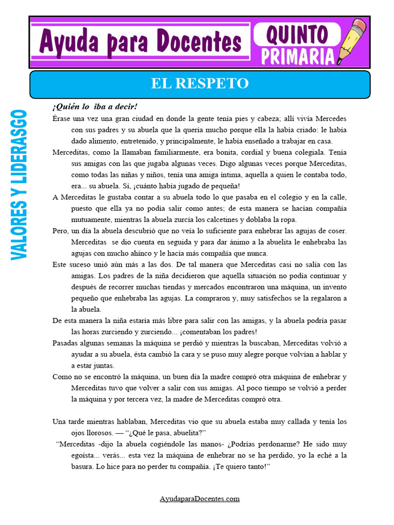 Fichas de El Respeto para Quinto de Primaria | PDF