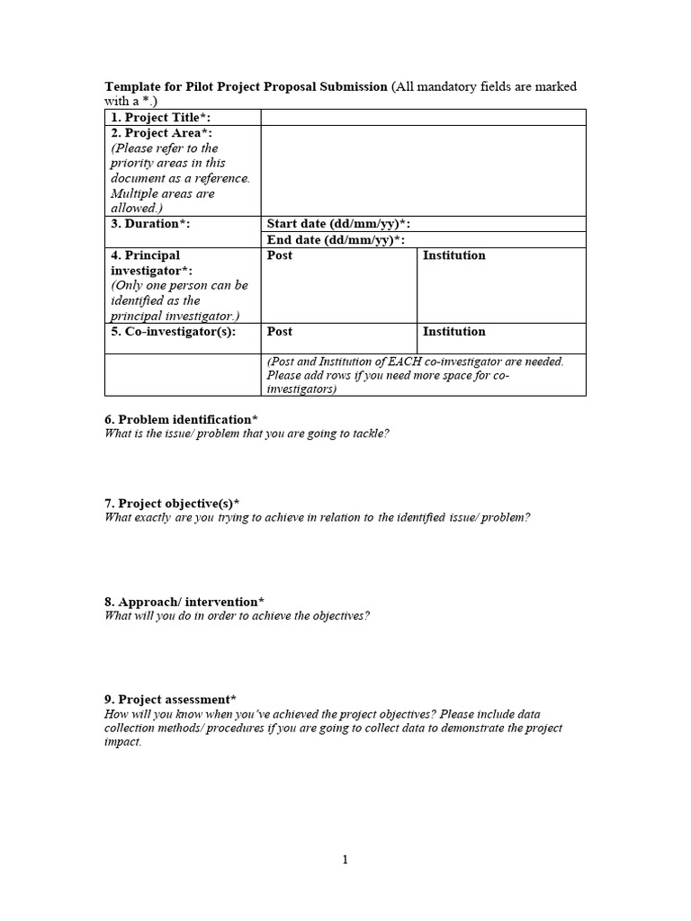 Template For Pilot Project Proposal Submission | PDF | Computing