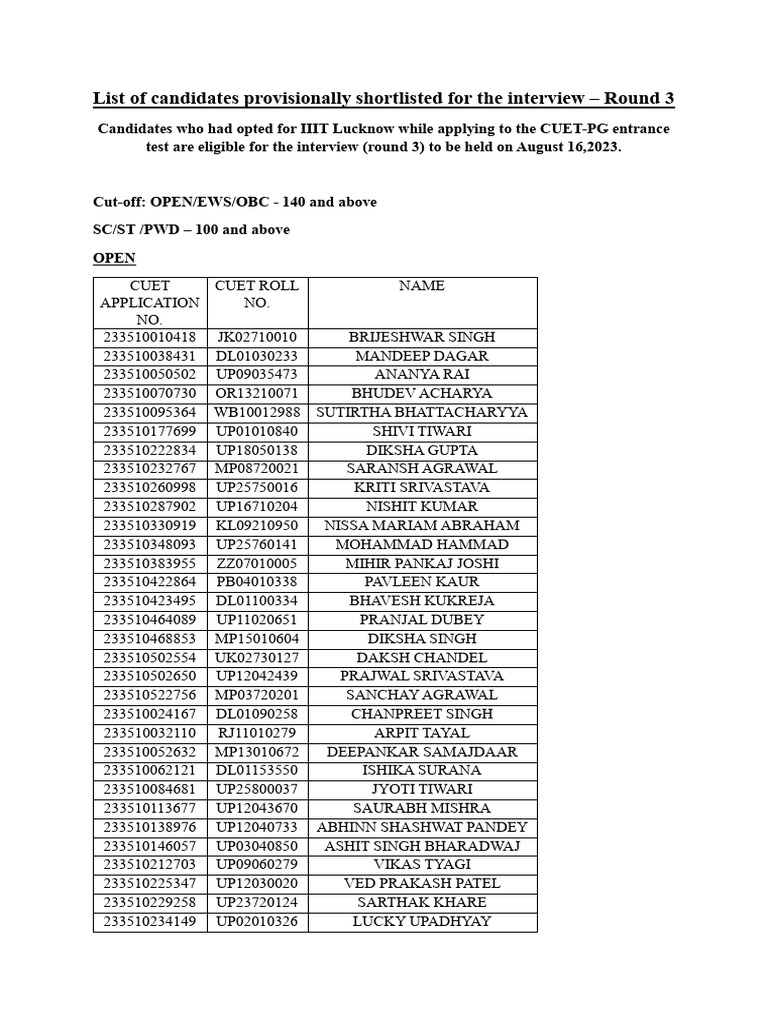 List of MBA Candidates For Interview Round 3 | PDF