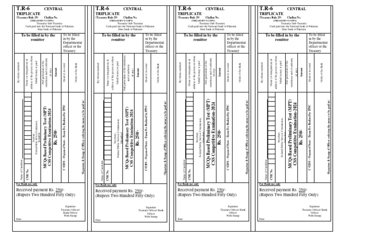 CSS MPT Fee Challan Form 2024 | PDF | Hm Treasury | Money