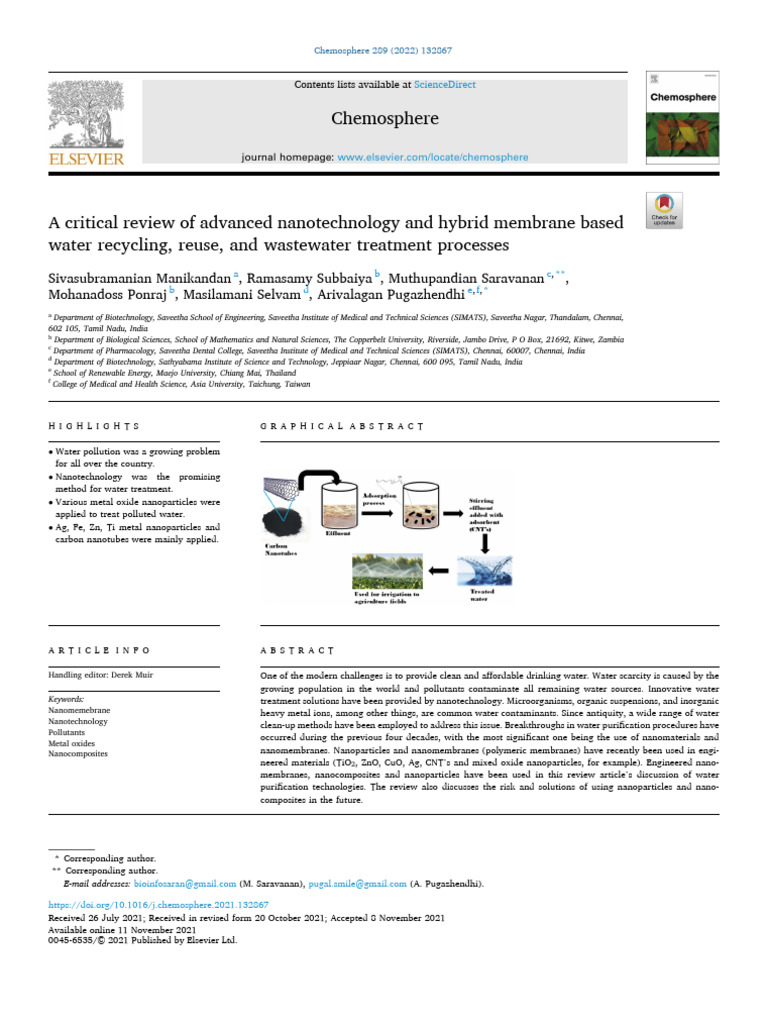 A Critical Review of Advanced Nanotechnology and Hybrid Membrane Based | Download Free PDF ...