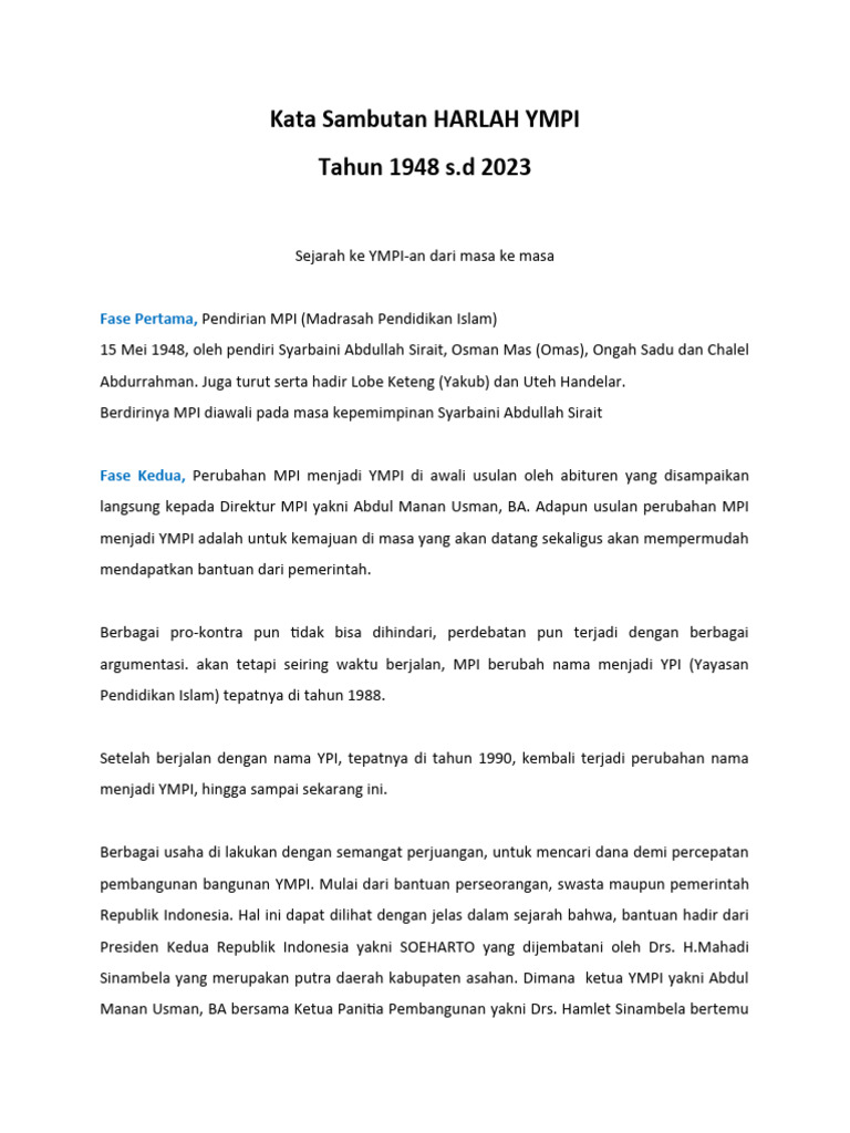 Sejarah Singkat YMPI Oleh KH - Khairdir, MA | PDF | Perjalanan