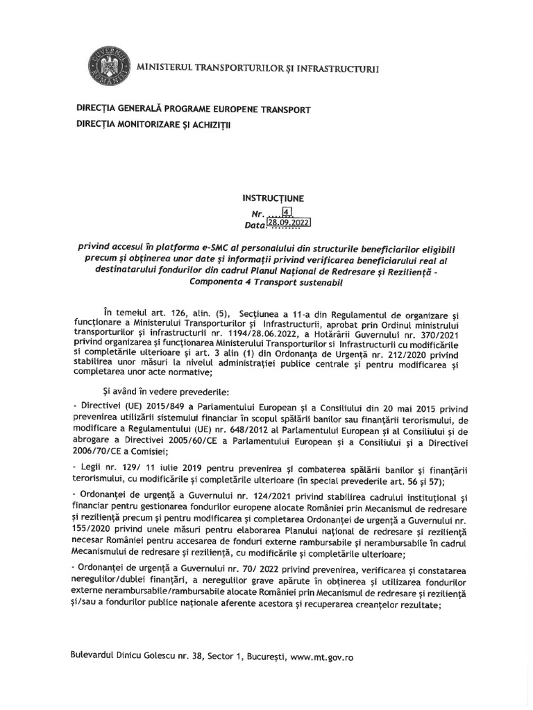 PNRR - Instructiunea 4 Din 28.09.2022 | PDF