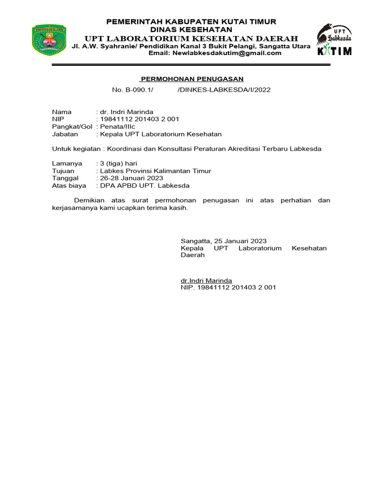 SURAT PERMOHONAN PENUGASAN DR.INDRI | PDF