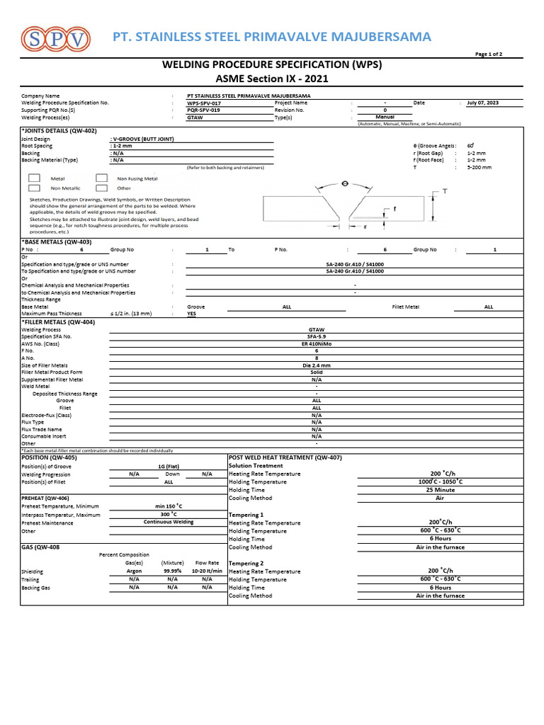 CA6NM Stainless Steel Welding WPS | PDF | Construction | Welding