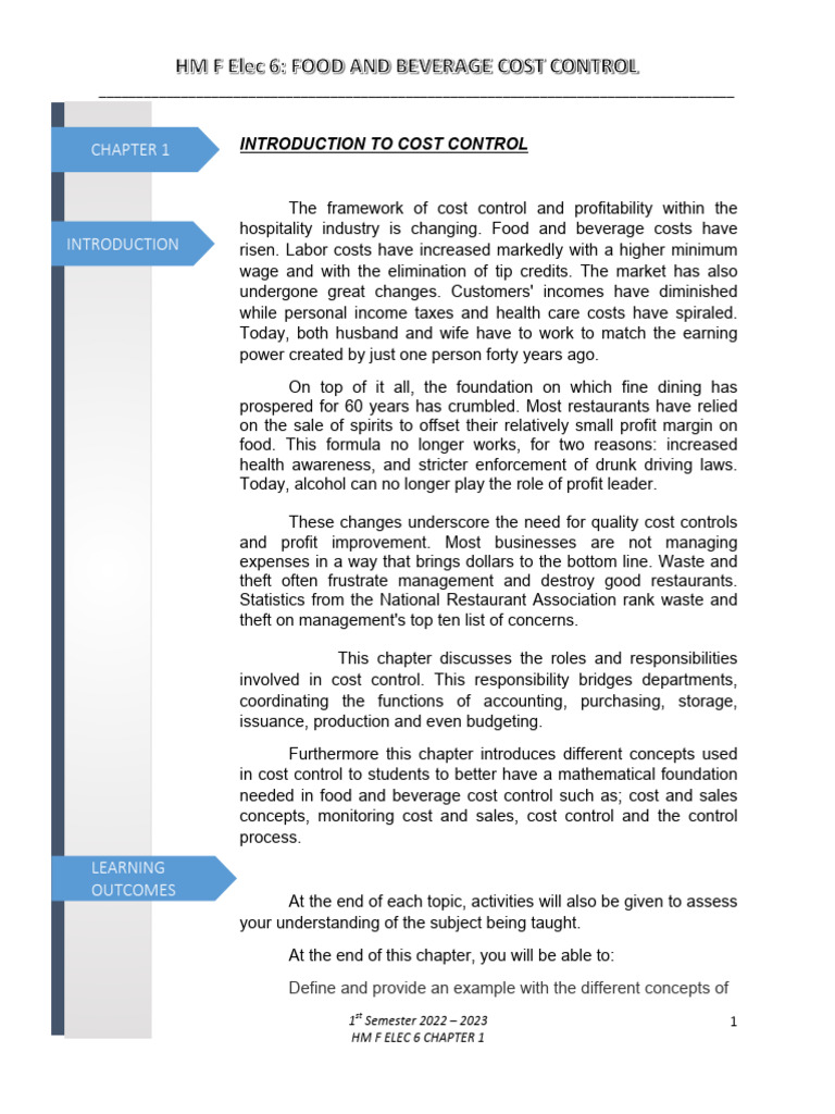 HM F Elec 6 Cost Control Chapter 1 | PDF | Cost | Labour Economics