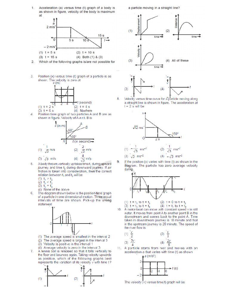 Practice Question One Dimention Motion | PDF