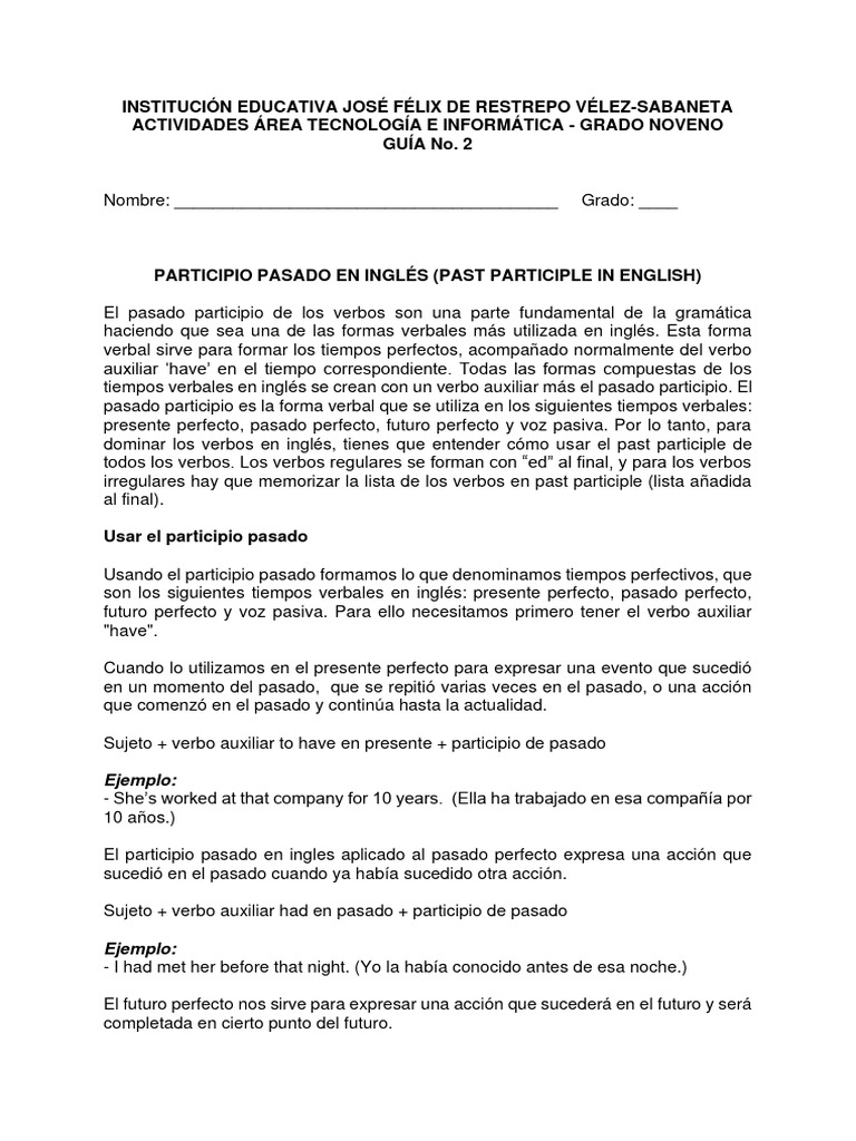 Uso del Pasado Participio en Inglés | PDF | Verbo | Morfología