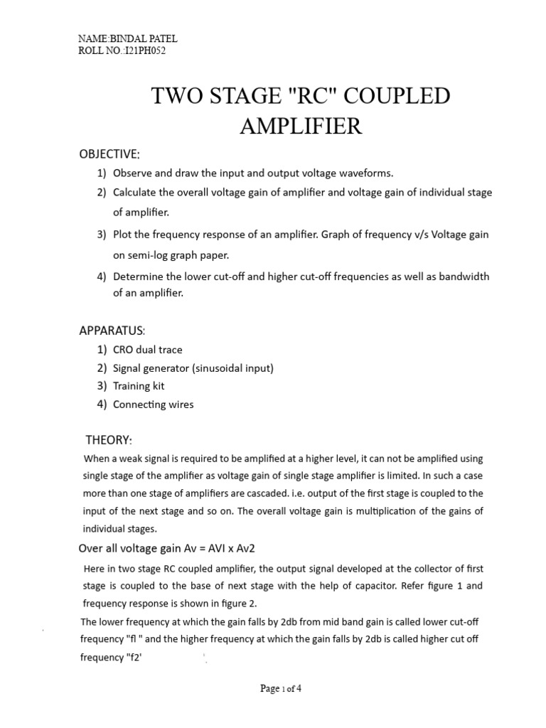 Two Stage RC Coupled Amplifier | PDF | Amplifier | Amplitude