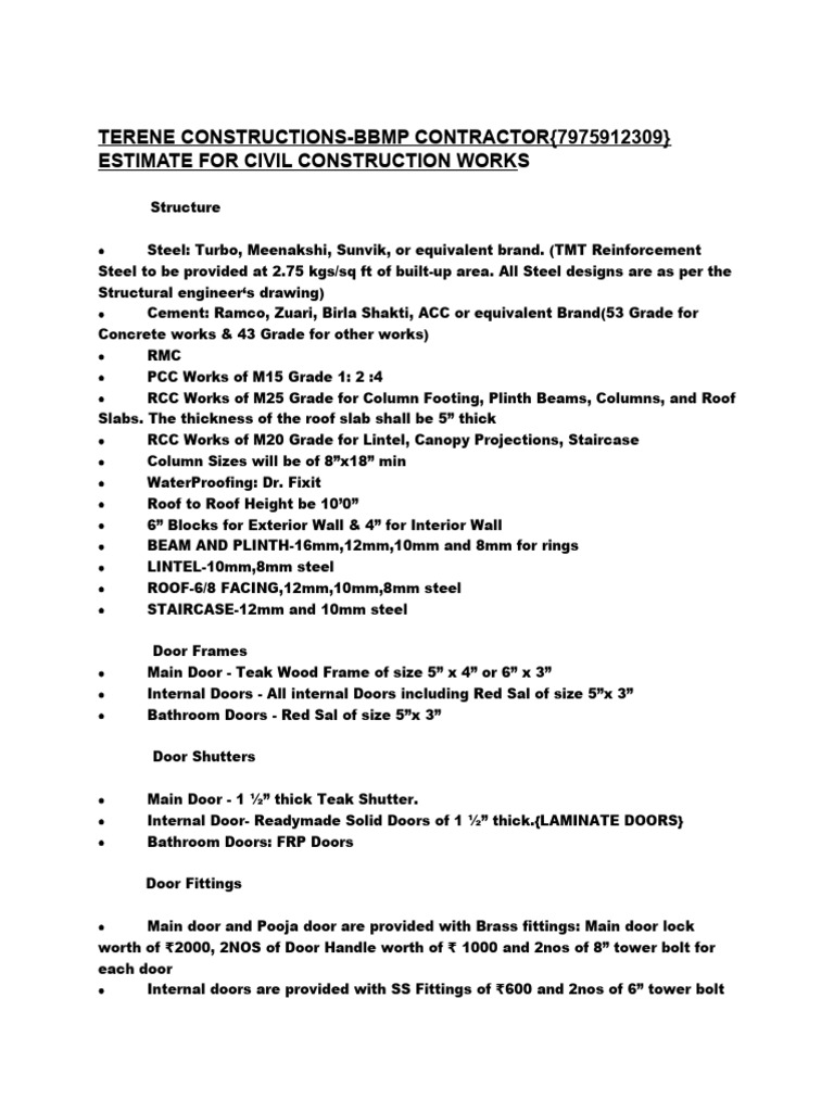 Estimate Terene Constructions | PDF | Tile | Door