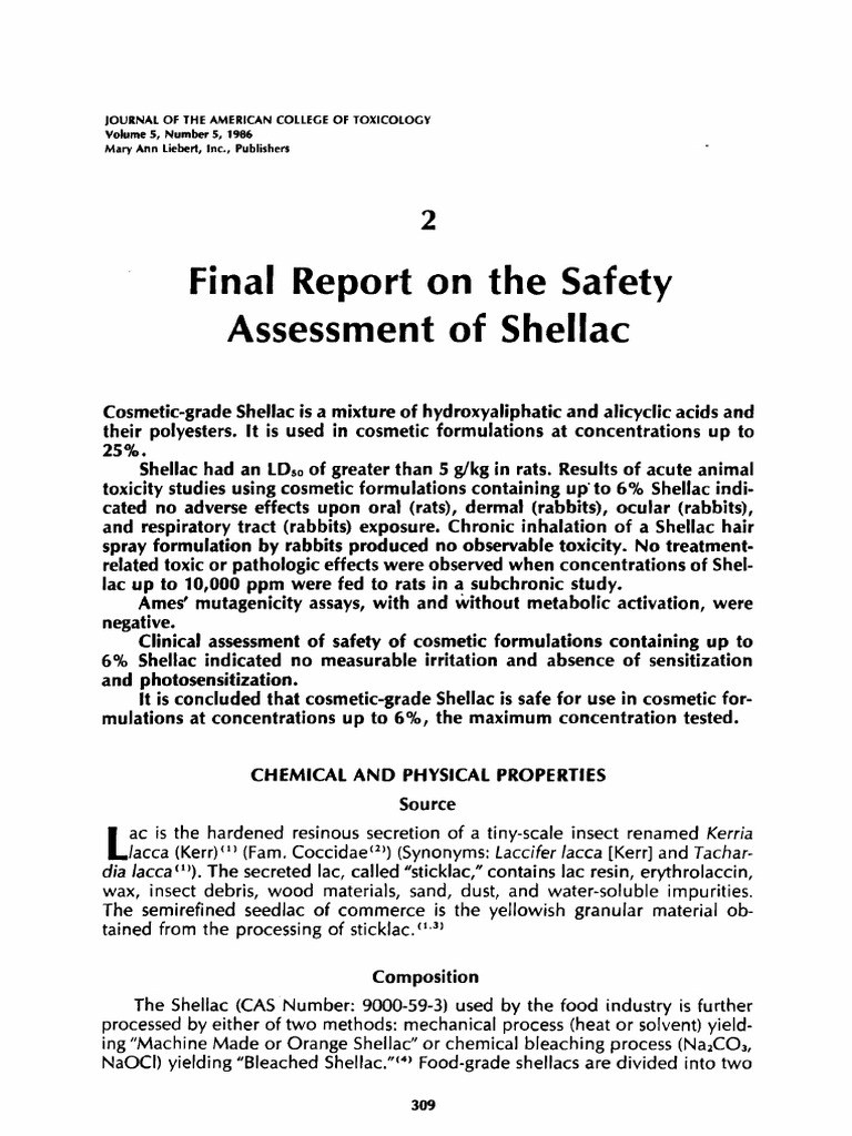 1986 2 Final Report On The Safety Assessment of Shellac | PDF ...