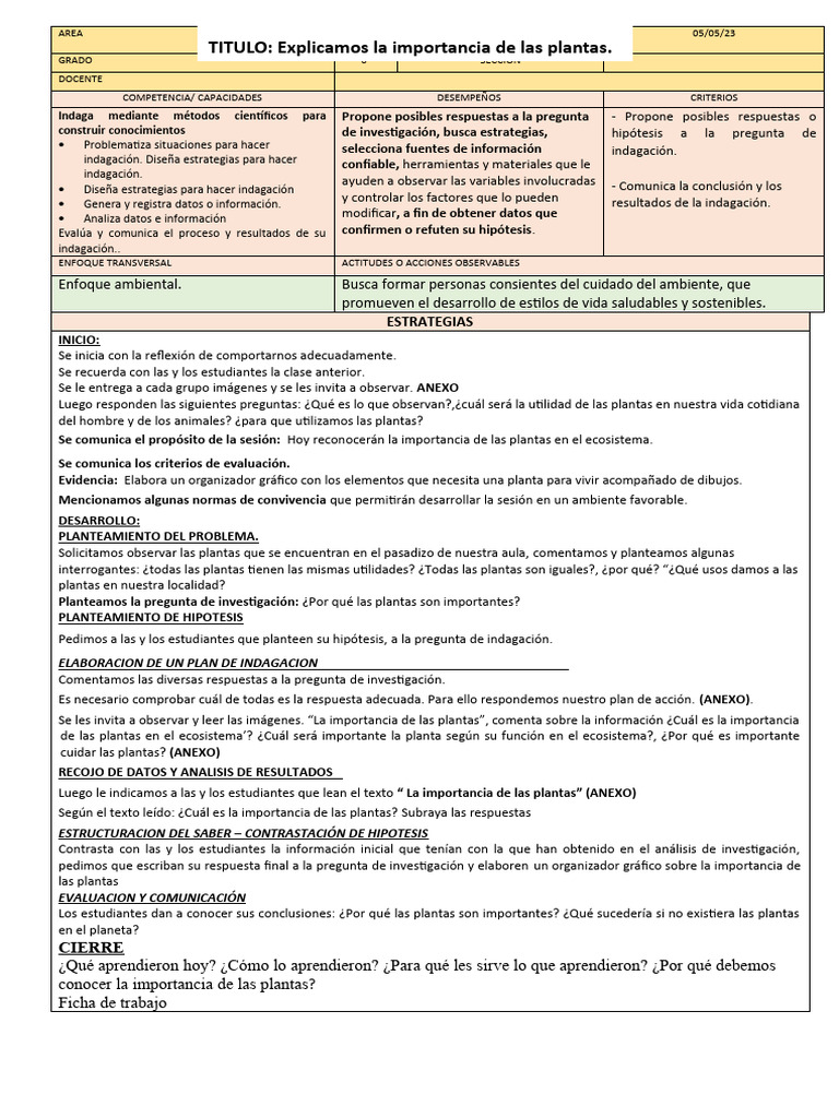 Sesión CyT. 5 de mayo-IMPORTANCIA DE LAS PLANTAS | PDF | Plantas | Deforestación