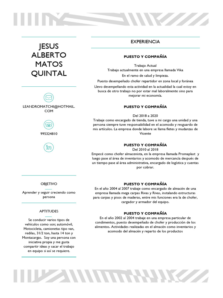 CURRICULUM - Alberto Matos | Descargar gratis PDF | Business | Almacén