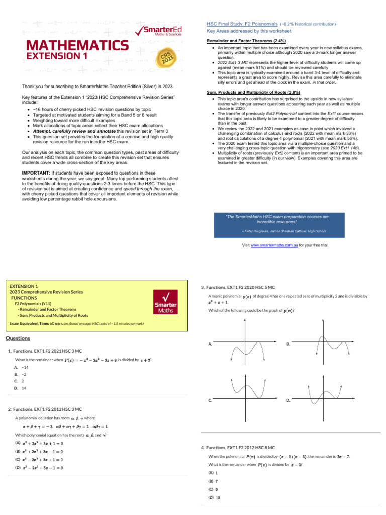 Smarter Maths Revision Series Ext 1 Polynomials | PDF | Polynomial | Zero Of A Function
