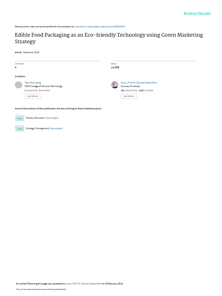 Edible Food Packaging As An Eco-Friendly Technology Using Green ...