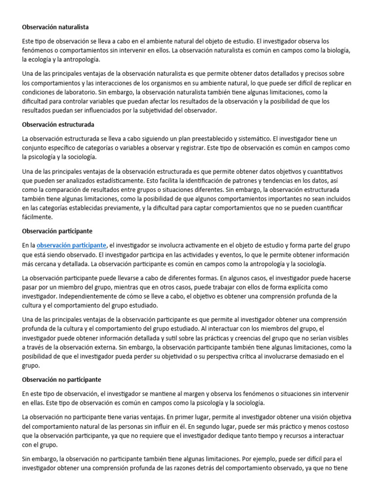 Técnicas de Observación Naturalista | PDF | Observación | Comportamiento