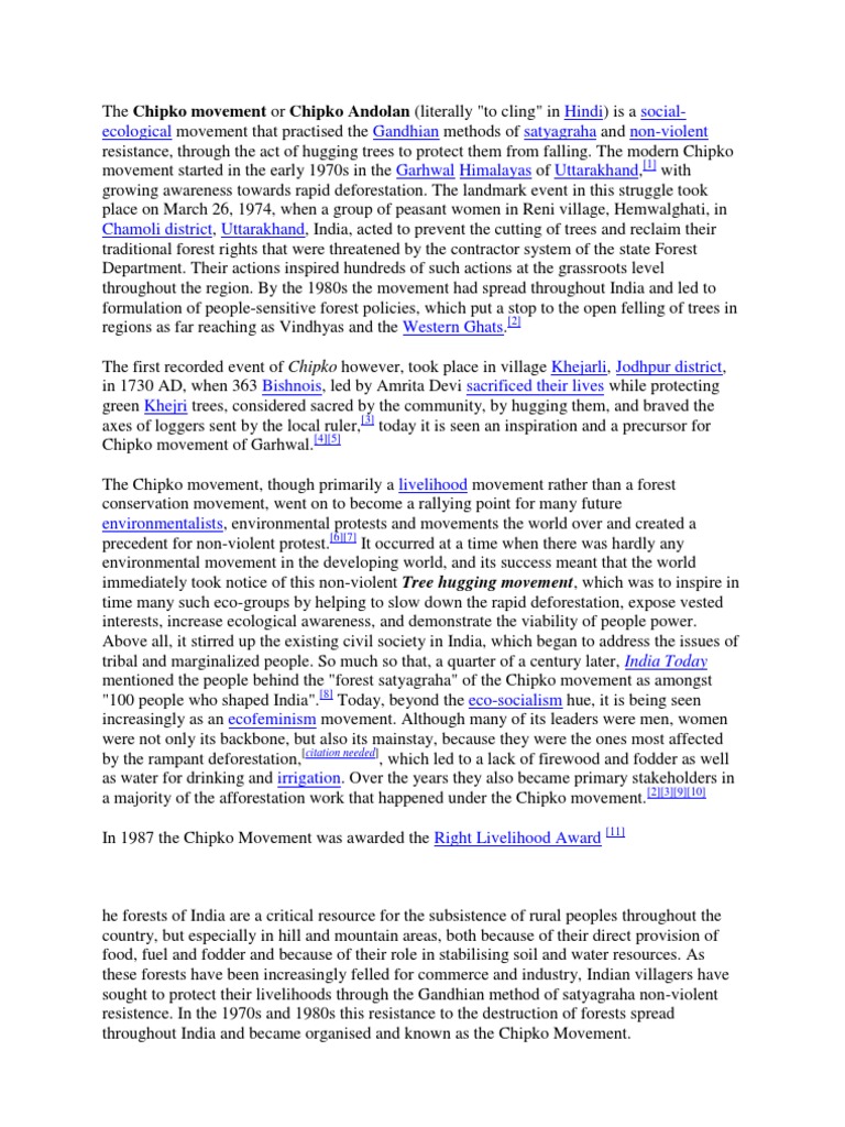 Chipko Movement: Tree Hugging Protest | PDF | Social Movements ...