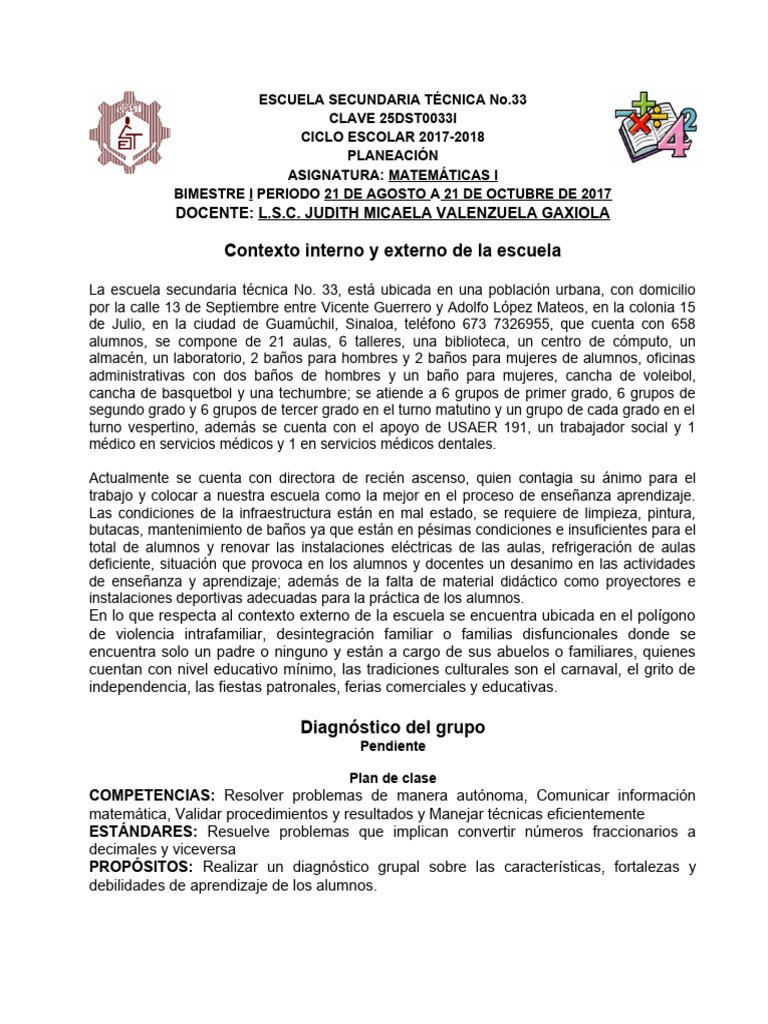 Contexto Interno y Externo de La Escuela | PDF | Evaluación | División ...