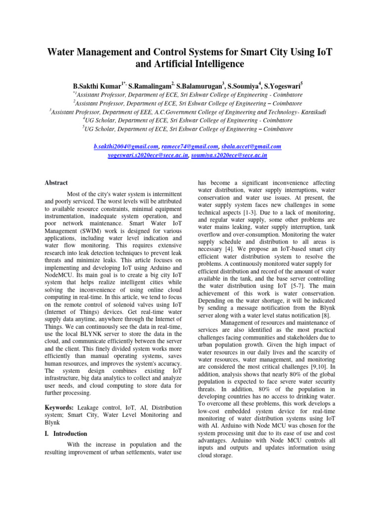 Smart Water IoT-paper | PDF | Internet Of Things | Wireless Sensor Network