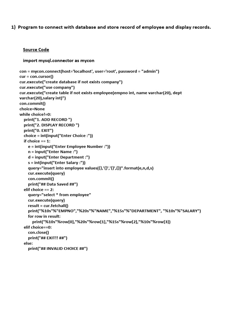 Database Connectivity Programs | PDF | Databases | Data Database Connectivity Programs | PDF | Databases | Data