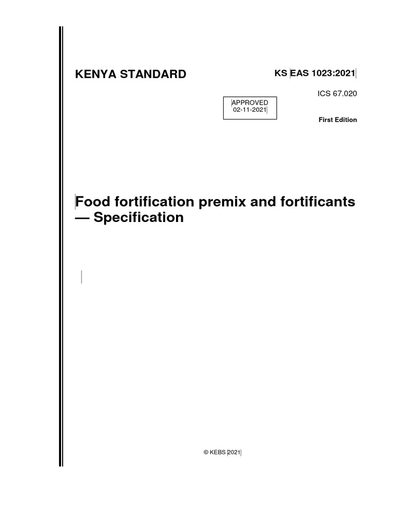 KS - EAS - 1023 - 2021 Food Fortification Premix and Fortificants | PDF ...