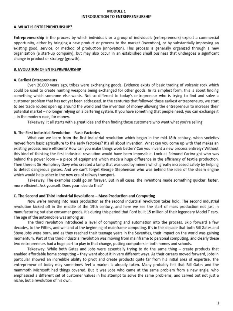 Entrep 1 Module 1 | PDF | Entrepreneurship | Startup Company