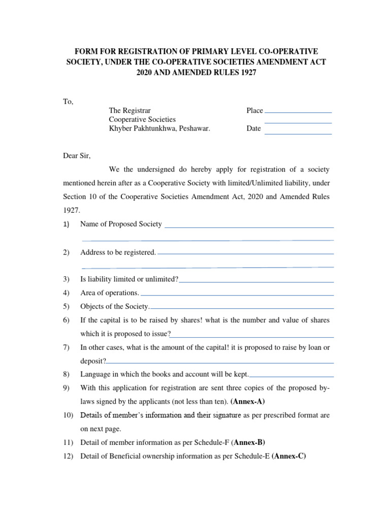 Cooperative Society Registration Form | PDF | Affidavit | Government
